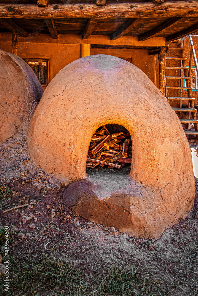 Horno, a mud adobe-built outdoor oven in Taos Pueblo New Mexico ...