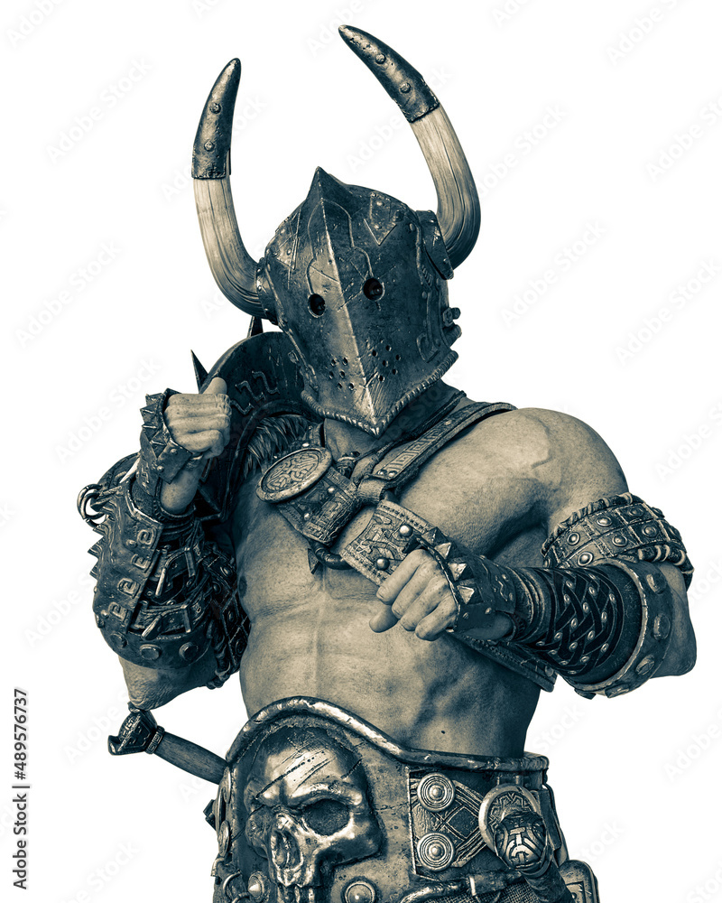 epic warrior man is ready to fight in white background Stock ...