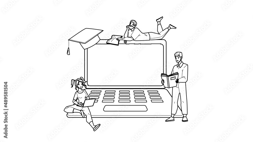 laptop learning online computer. Black Line Pencil Drawing Vector ...