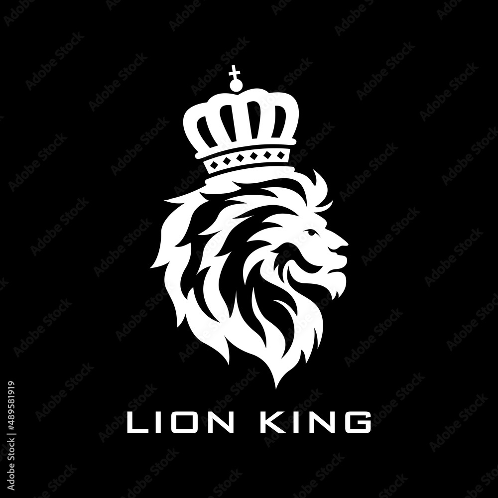 Lion king with crown in black background logo vector image Stock Vector ...