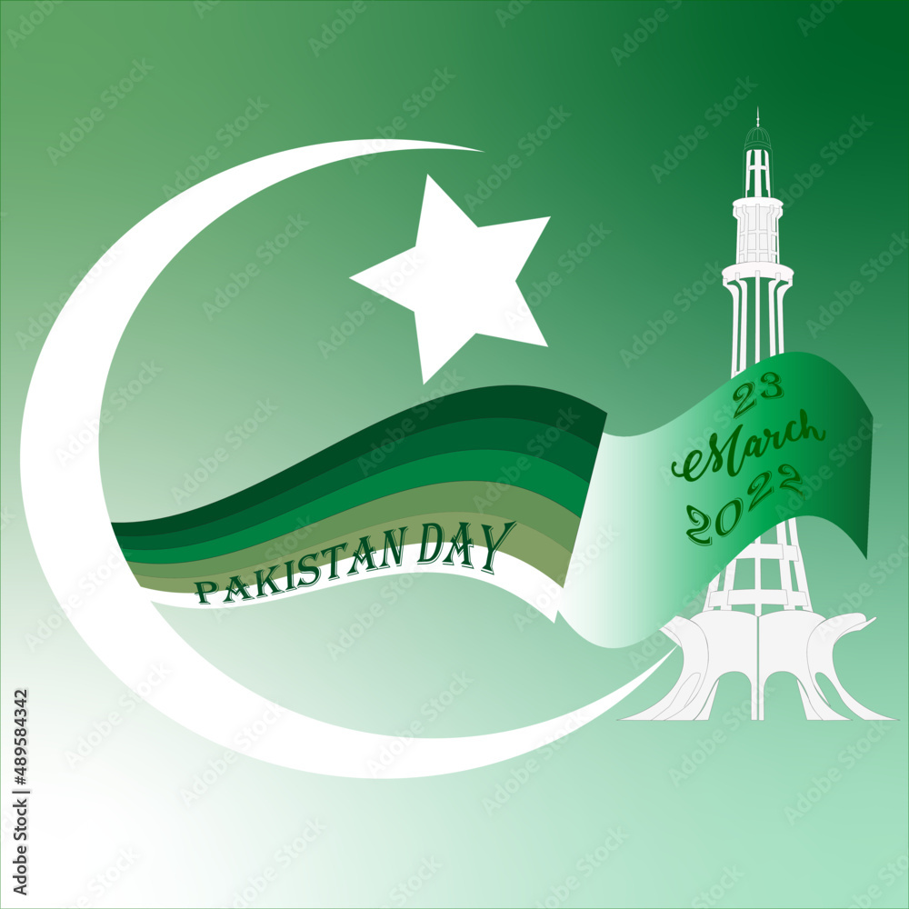 Pakistan day, 23, March, 2022, pakistan flag, crescent, star, moon ...