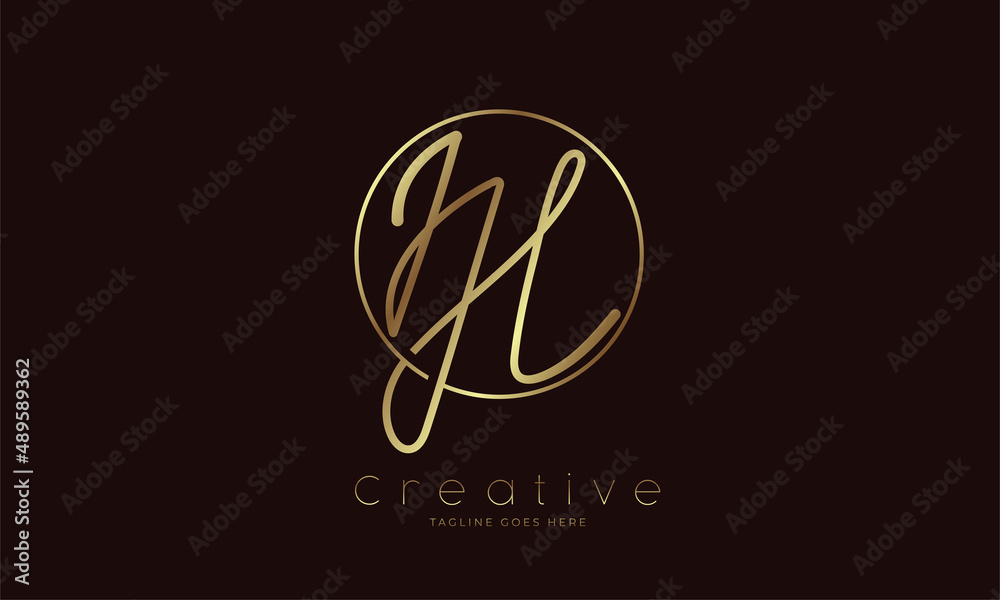 Initial IH Logo, handwritten letter IH in circle with gold colour ...