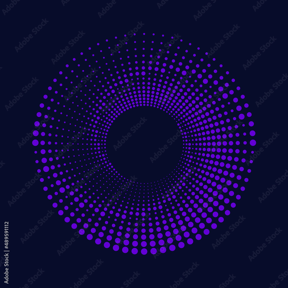 Halftone dotted violet shape in circle form. Dotted design element for ...