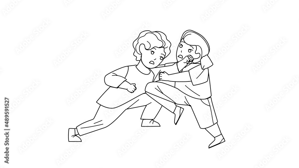 Angry Schoolboys Fight In School Corridor Black Line Pencil Drawing ...