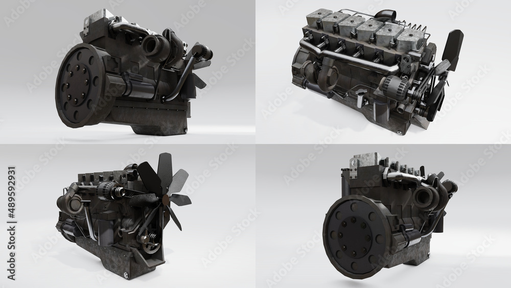 3d illustration. A big diesel engine with the truck depicted. 3d ...