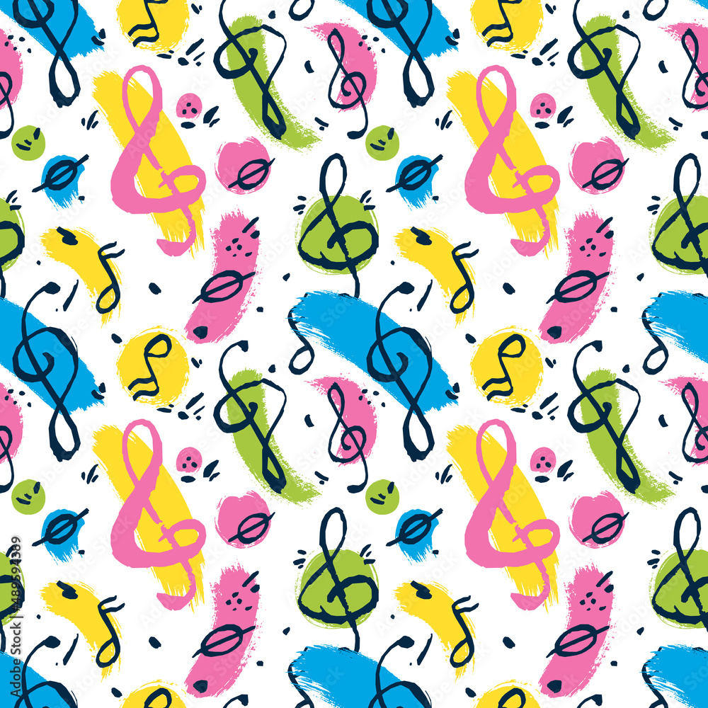 Seamless background with music notes and treble clef. Stock Vector ...