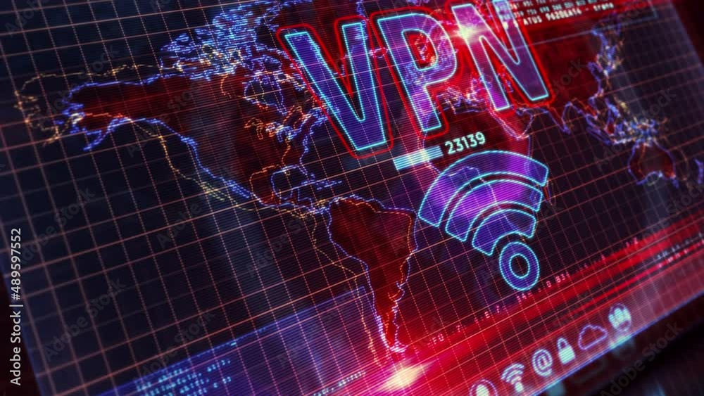 VPN on computer screen. Virtual private network and encrypted link ...