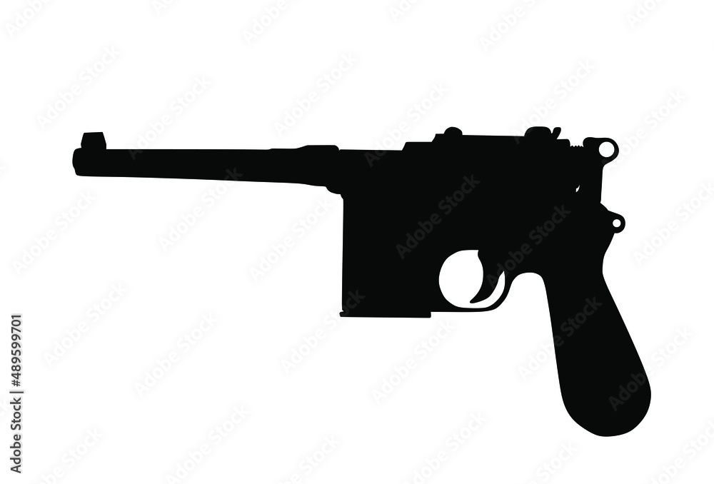 Vintage pistol Mauser C 96 gun vector silhouette illustration isolated ...