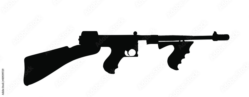 Thompson sub machine gun vector silhouette illustration isolated on ...