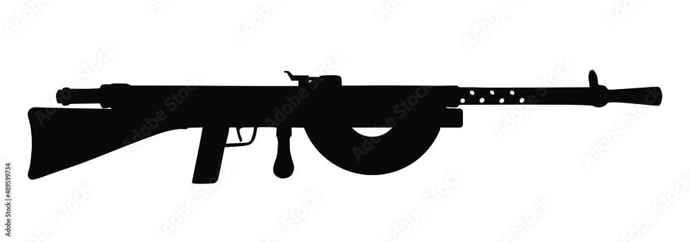 Machine gun vector silhouette illustration isolated on white background ...