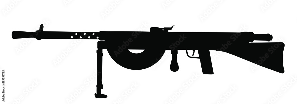 Machine gun vector silhouette illustration isolated on white background ...