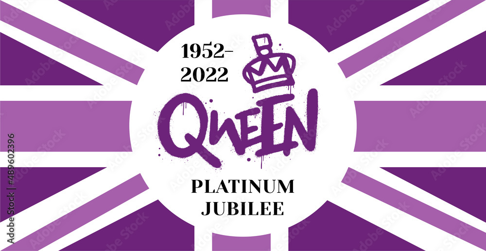 Poster of "Queen. Platinum Jubilee 1952-2022" with British flag. Ready ...