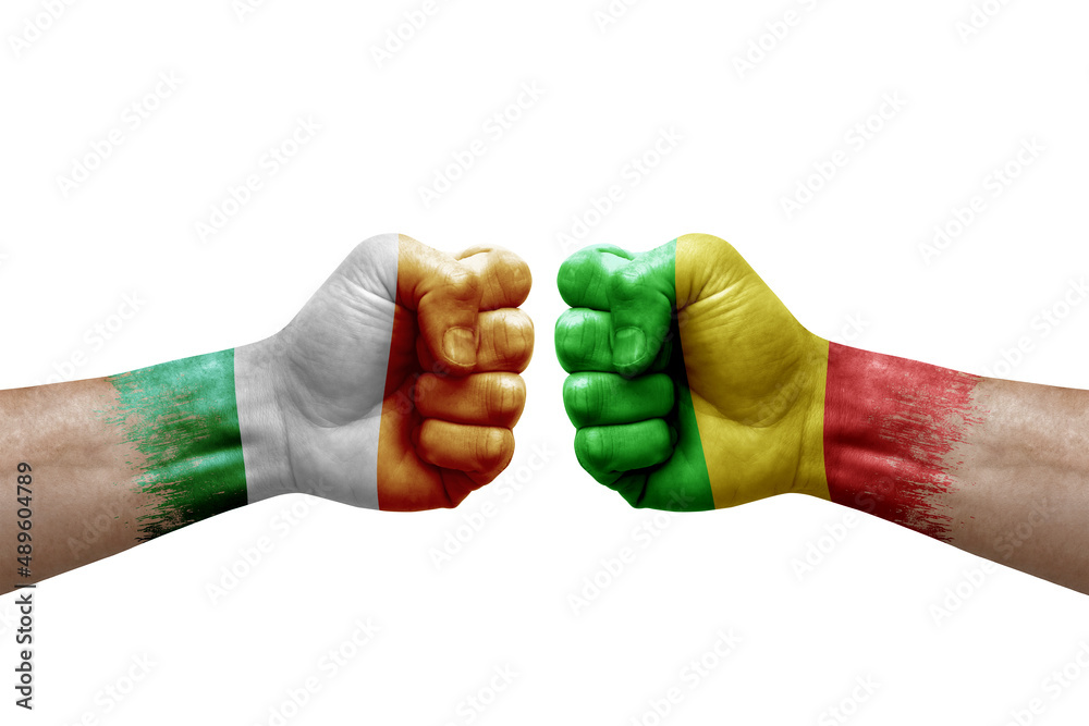 Two Hands Punch To Each Others On White Background Country Flags