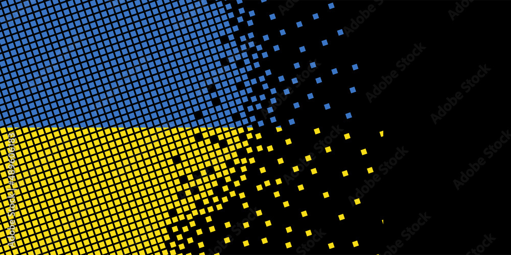 Pixel art with Ukraine flag. Pixel Dots grow by concentrating within ...