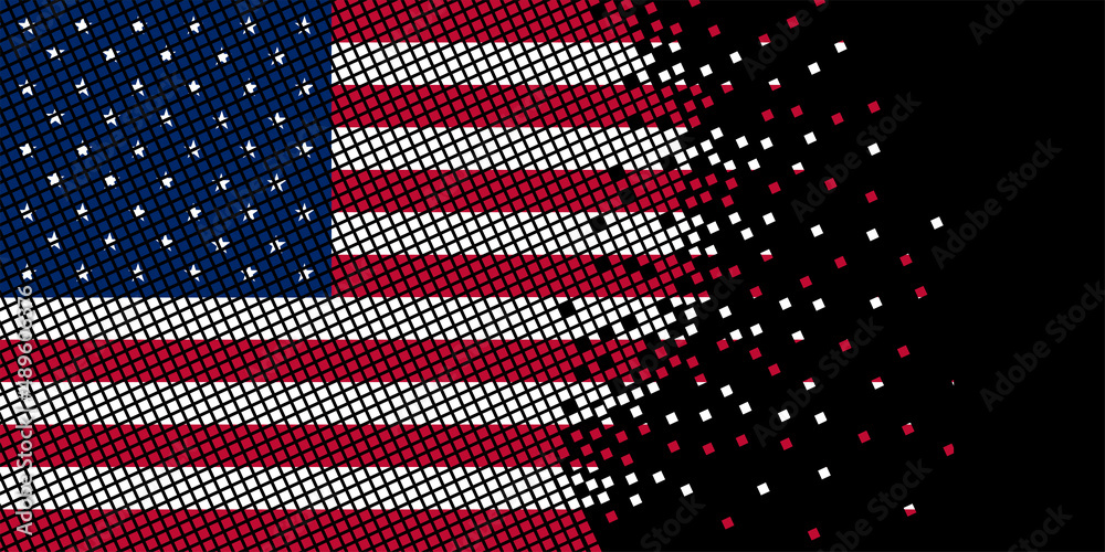 Pixel art with USA flag. Pixel Dots grow by concentrating within the ...