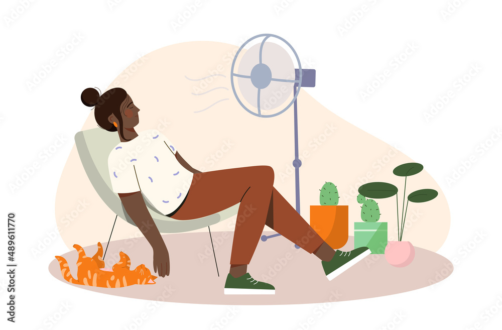 Tired Young Woman Lounging on Armchair abstract concept. Girl snores ...