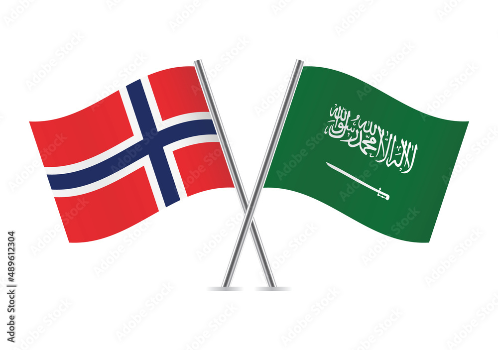 Norway and Saudi Arabia crossed flags. Norwegian and Saudi Arabian ...