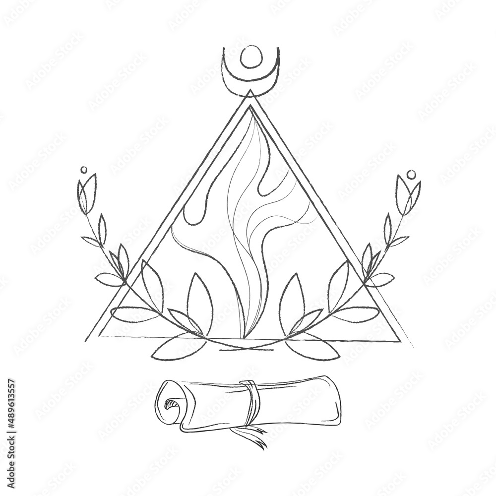 Triangular sign with a scroll of the month and laurel branches, a ...