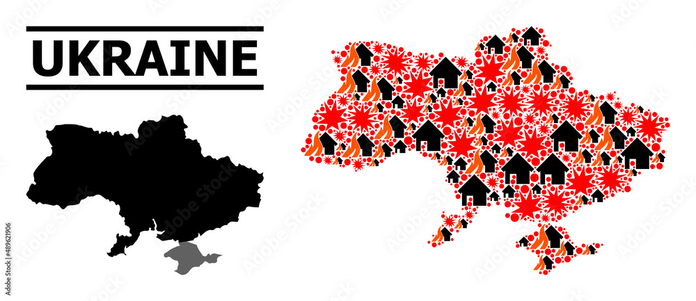 Vetor de War collage vector map of Ukraine. Geographic collage map of ...