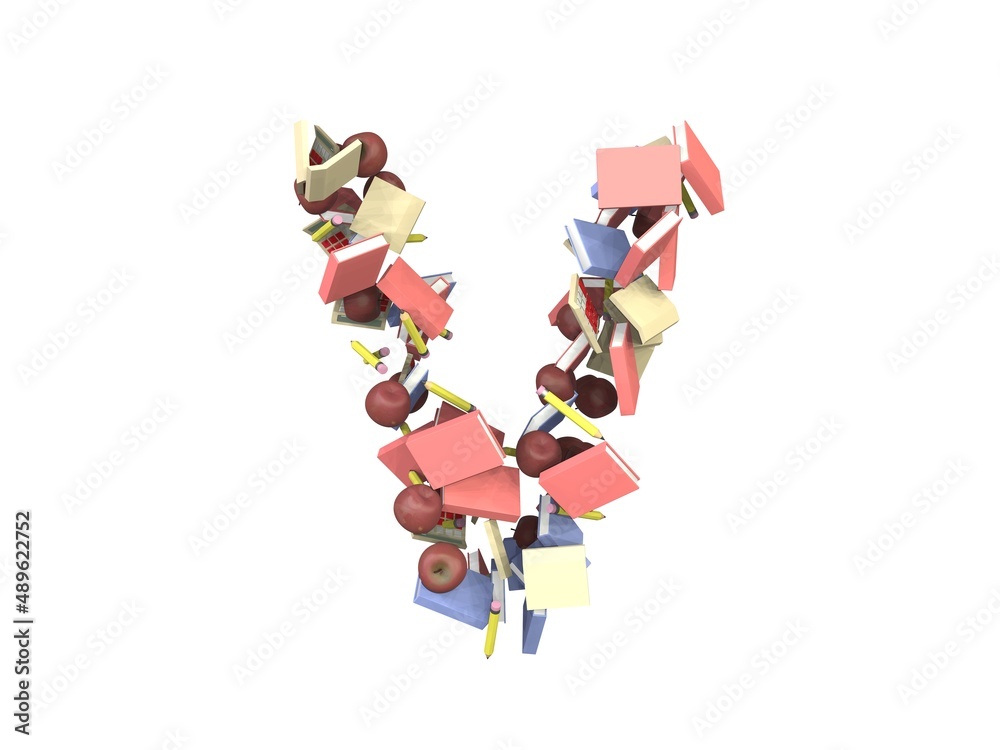 School Supplies Themed Font Letter V Letter Stock Illustration | Adobe ...