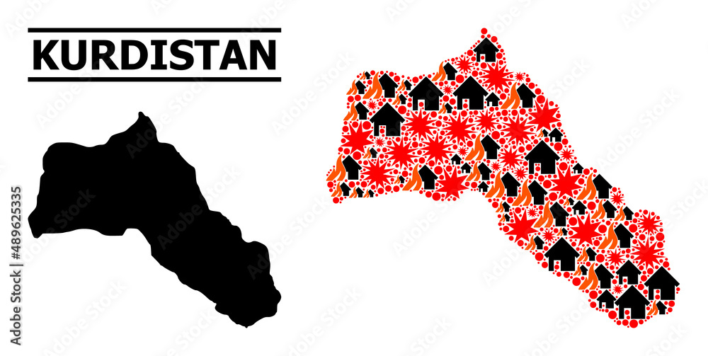 War mosaic vector map of Kurdistan. Geographic mosaic map of Kurdistan ...