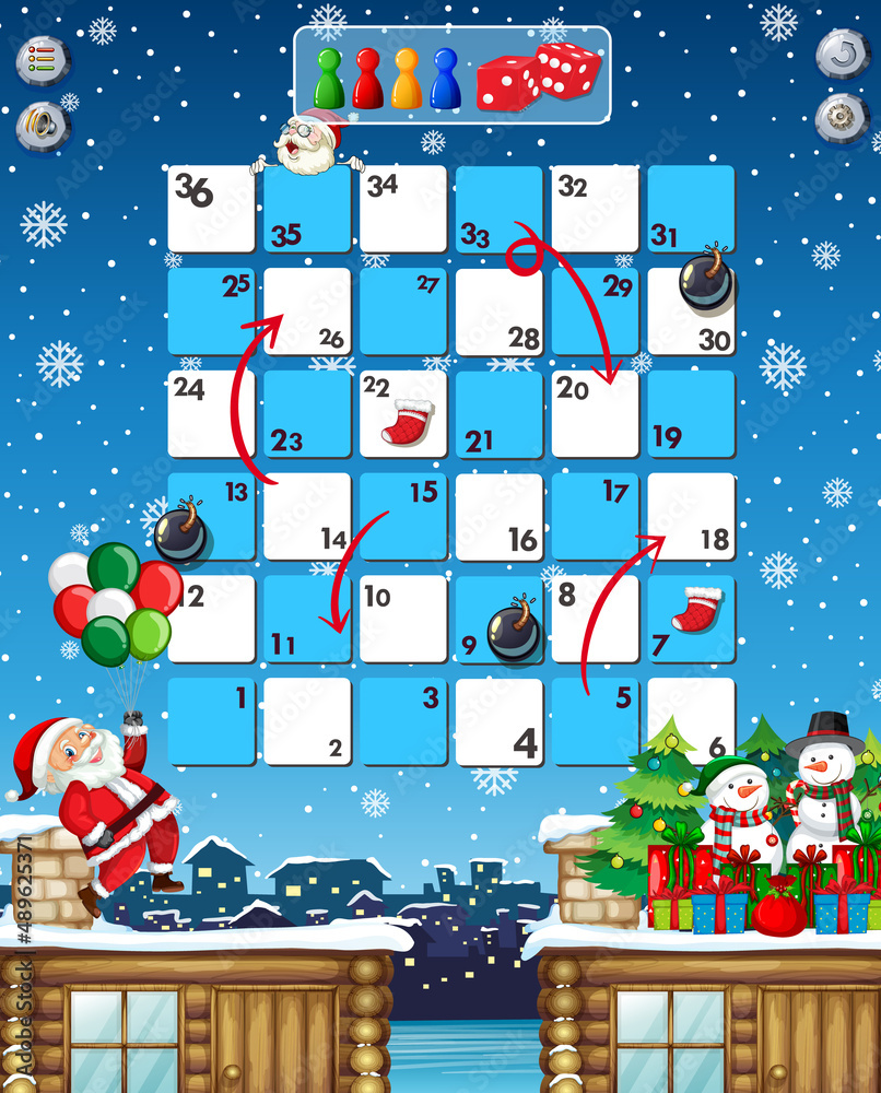 Snake and ladders game template in Christmas theme Stock Vector | Adobe ...