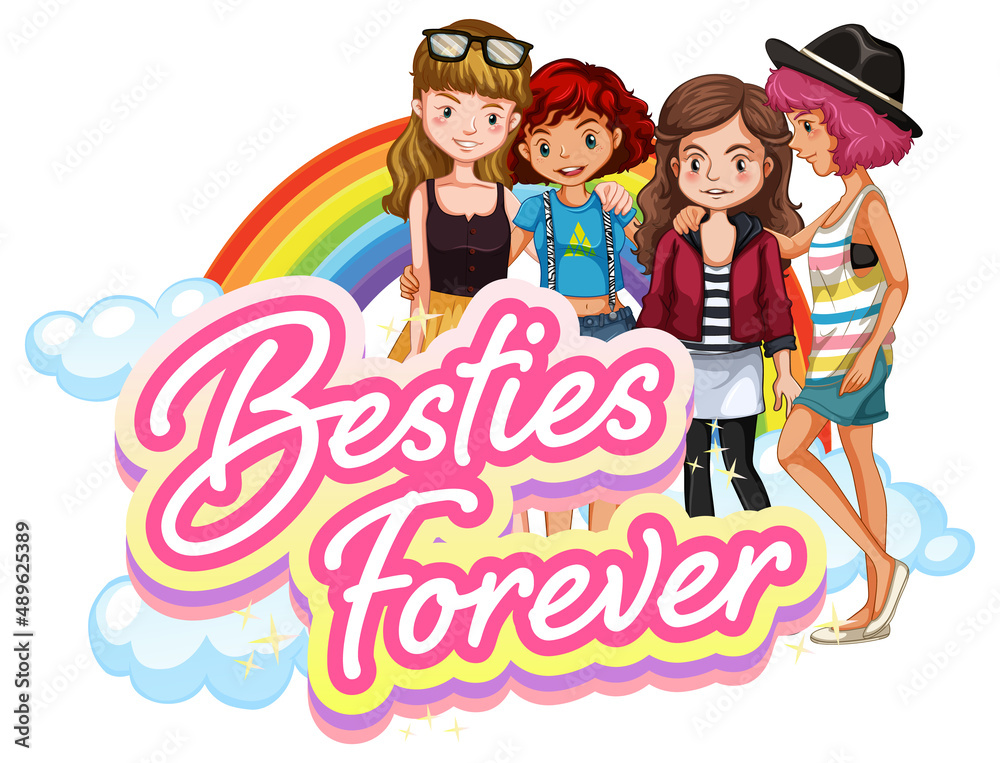 Bestie forever logo with teenagers Stock Vector | Adobe Stock