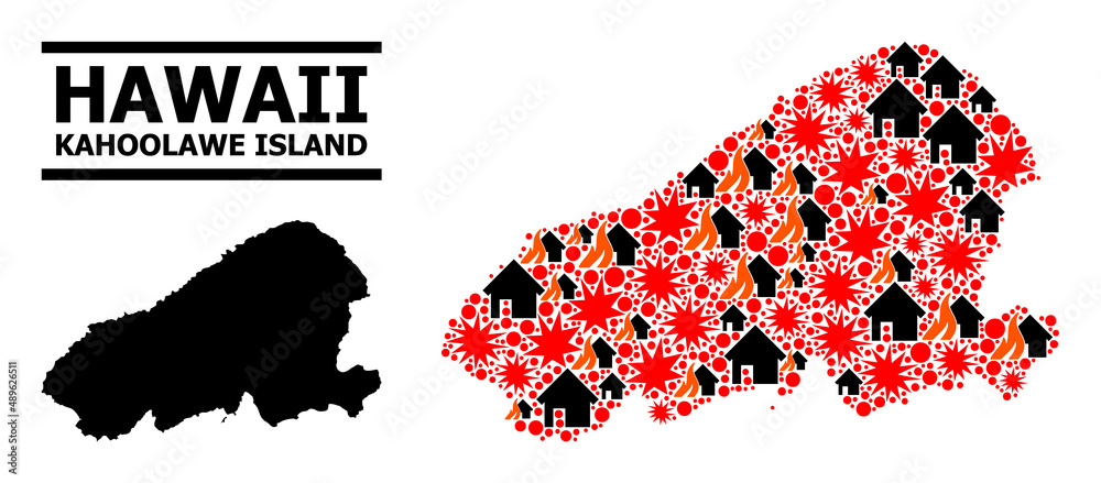 War mosaic vector map of Kahoolawe Island. Geographic mosaic map of ...