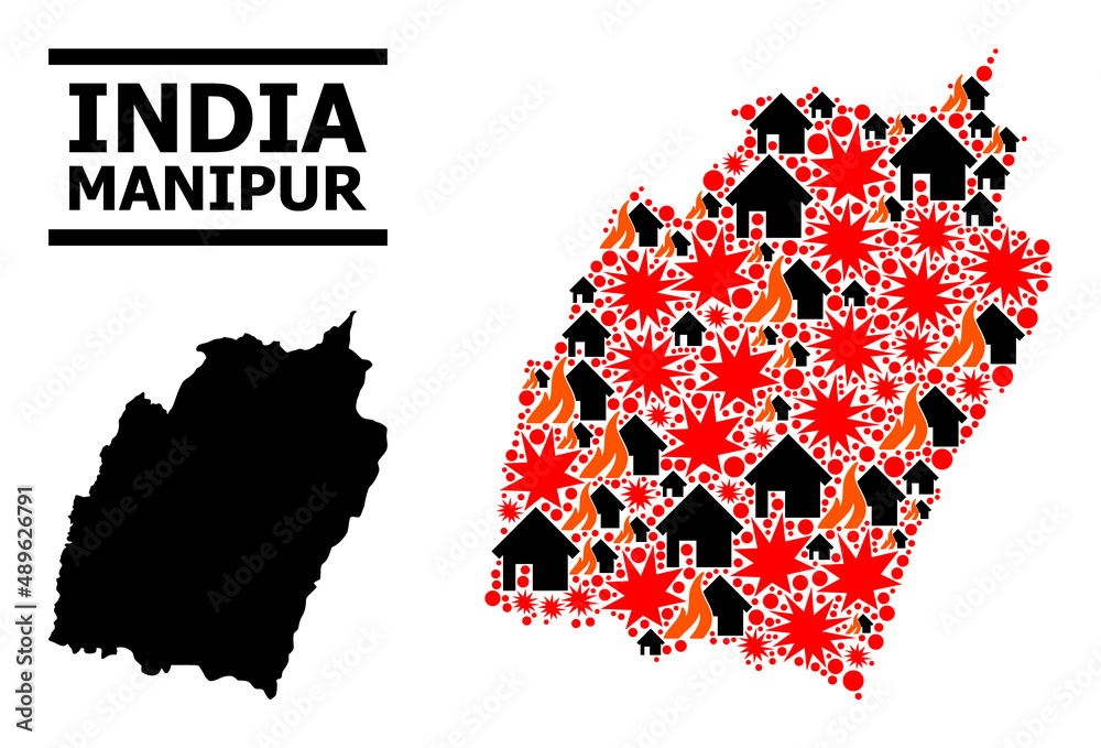 War mosaic vector map of Manipur State. Geographic collage map of ...