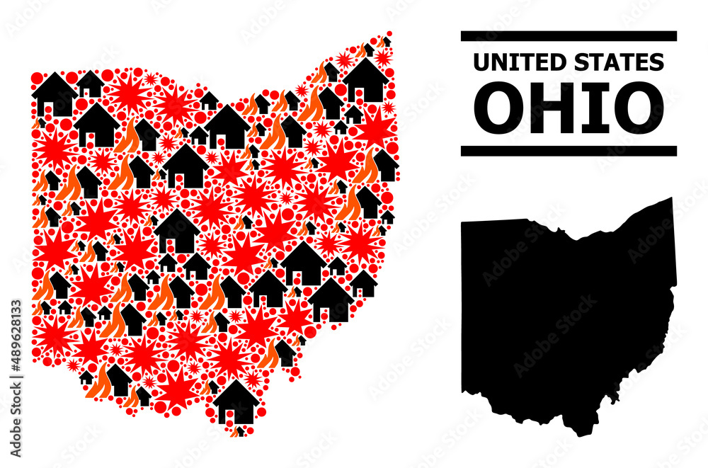 War mosaic vector map of Ohio State. Geographic collage map of Ohio ...