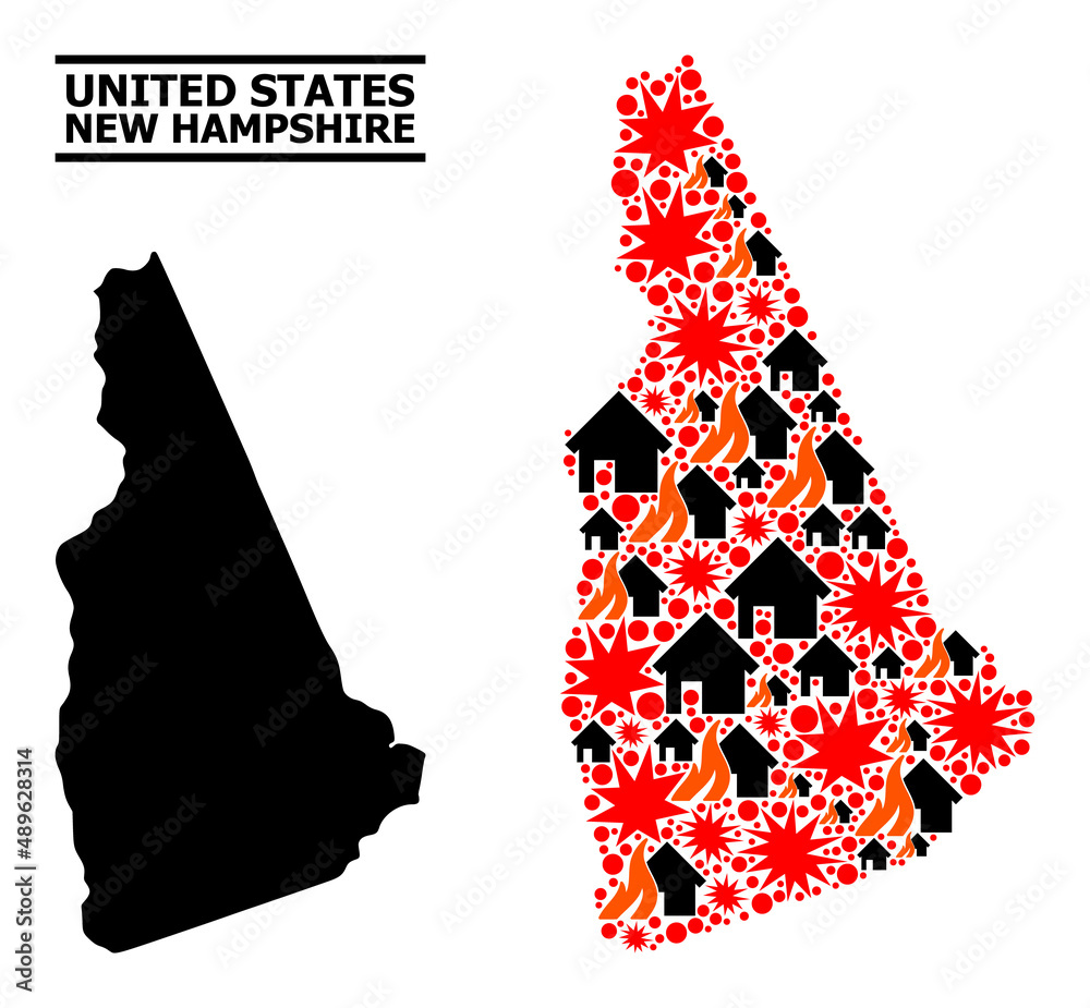 War mosaic vector map of New Hampshire State. Geographic collage map of ...