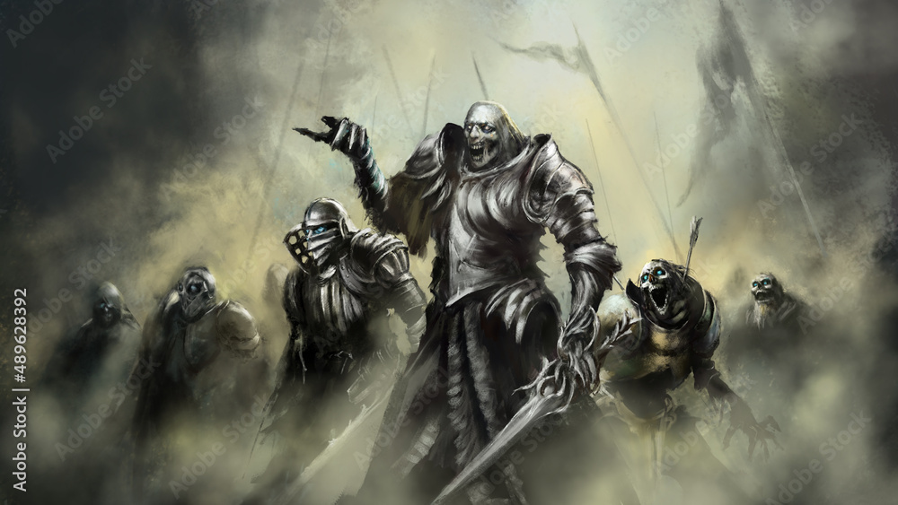 An army of dead zombies with blue eyes in rusty armor goes to war, some ...