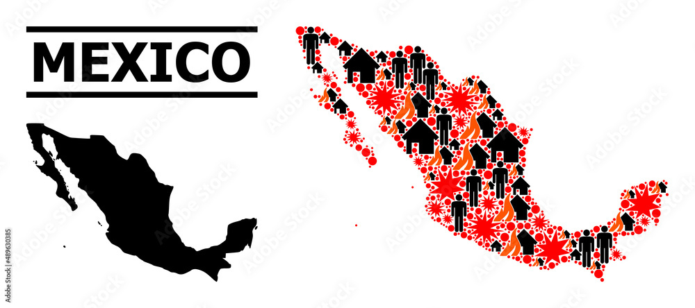 War pattern vector map of Mexico. Geographic collage map of Mexico is ...