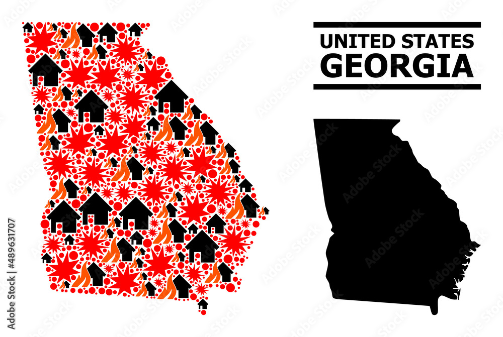 War collage vector map of Georgia State. Geographic collage map of ...