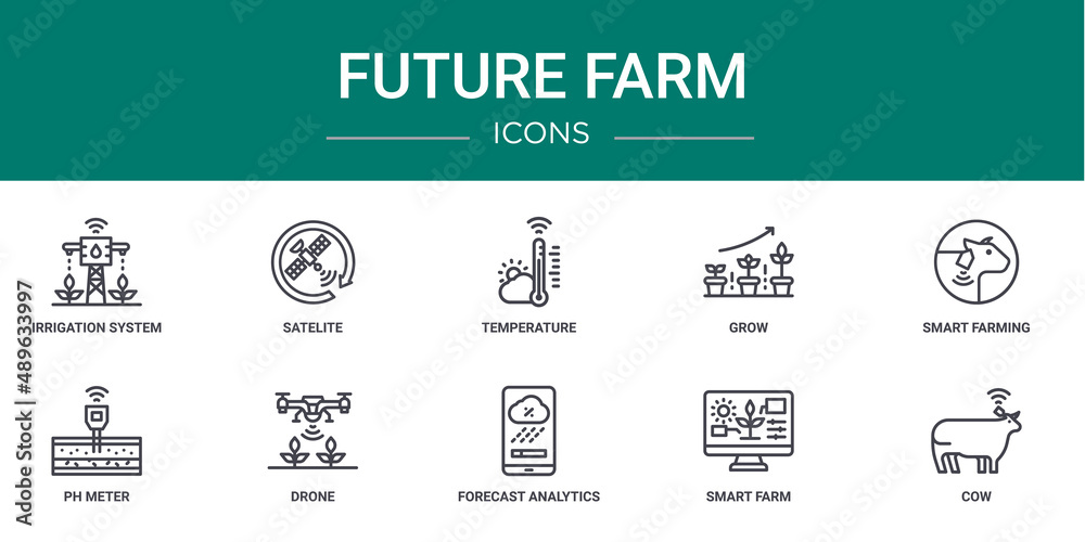 set of 10 outline web future farm icons such as irrigation system ...