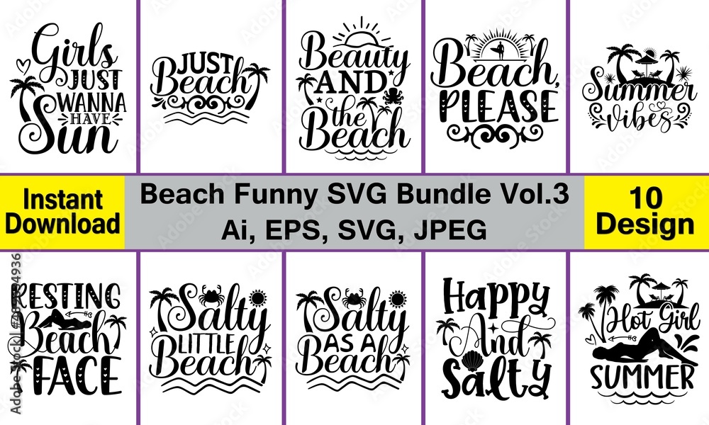 Grafika wektorowa Stock: Beach Funny SVG Bundle,beach, beach svg, beach ...