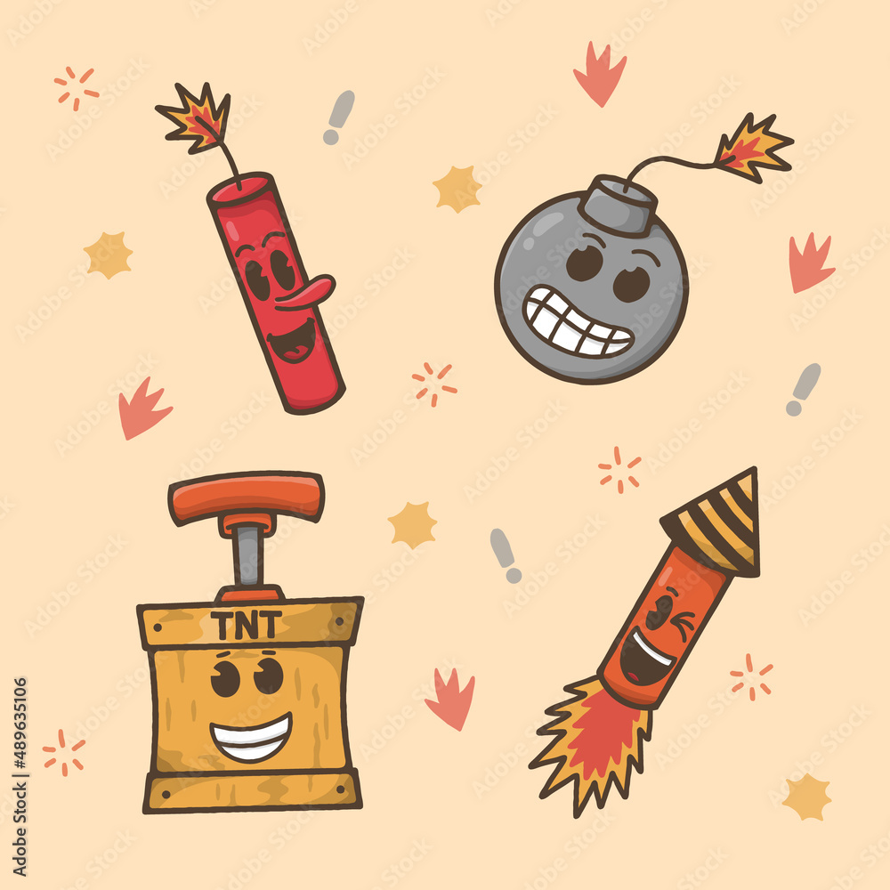 Hand drawn cute doodle cartoon bomb illustration set Stock Vector ...