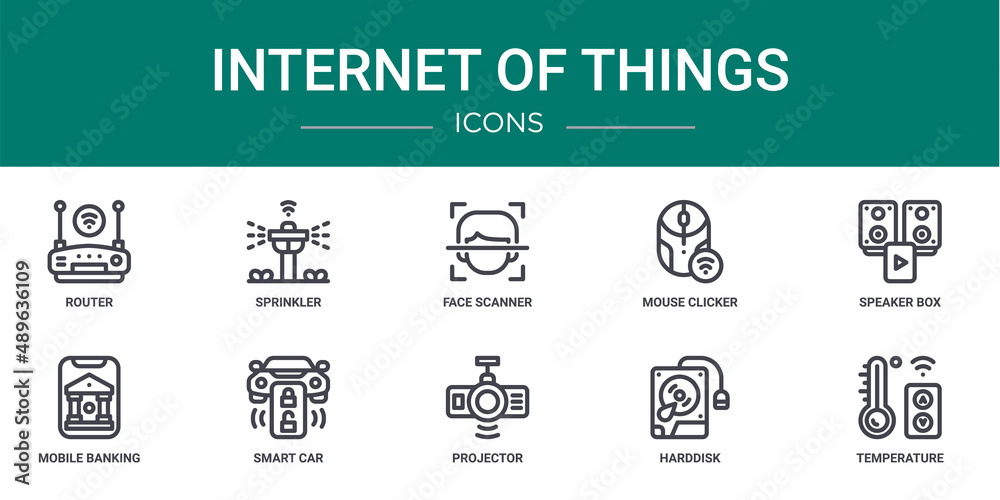 set of 10 outline web internet of things icons such as router ...