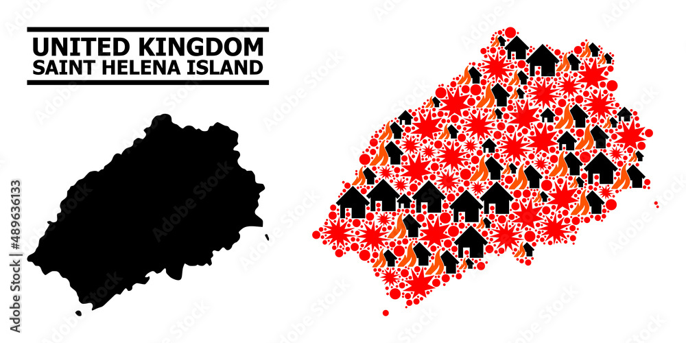 War collage vector map of Saint Helena Island. Geographic collage map ...