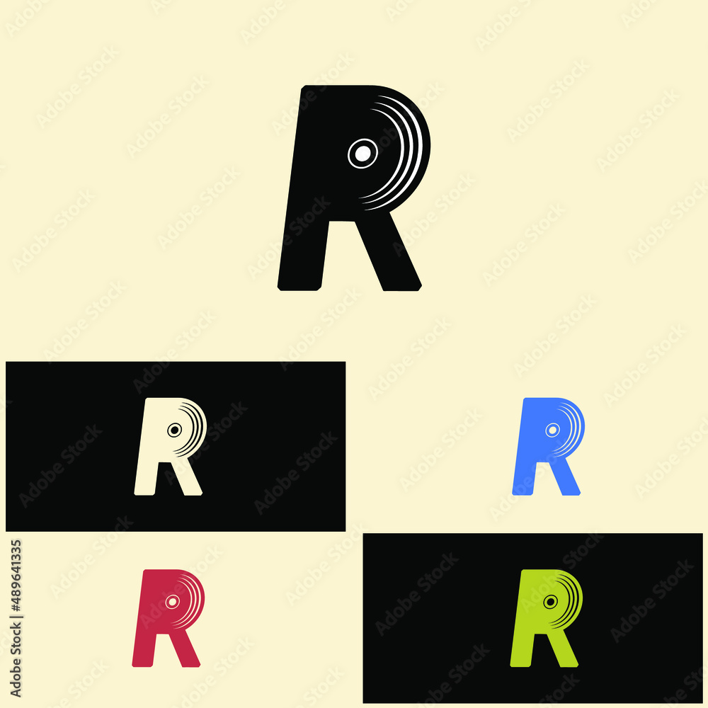 letter R and vinyl record combination logo in vintage style. Stock ...