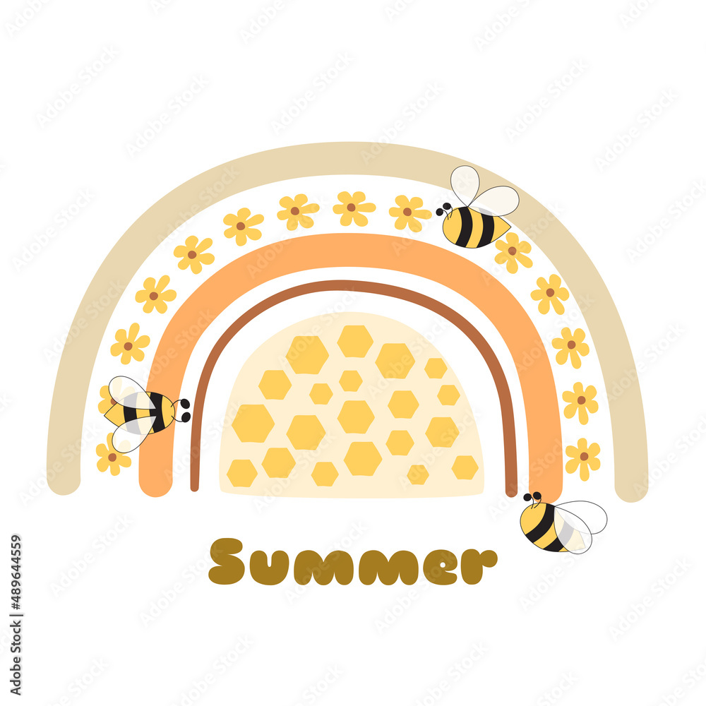Honey bee rainbow element. Honeycomb, bee, sweet honey beekeeping ...