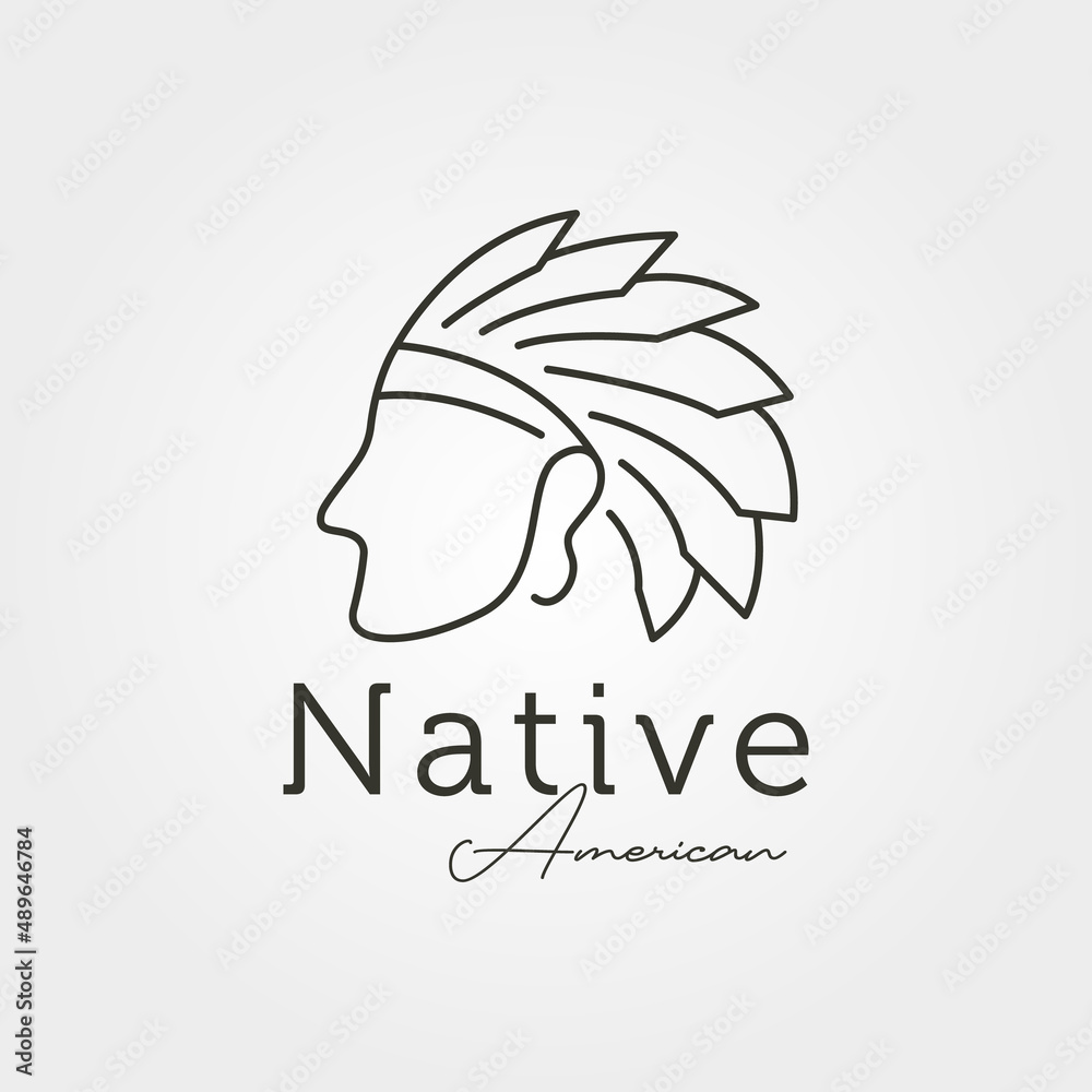 native american logo line art vector symbol illustration design ...
