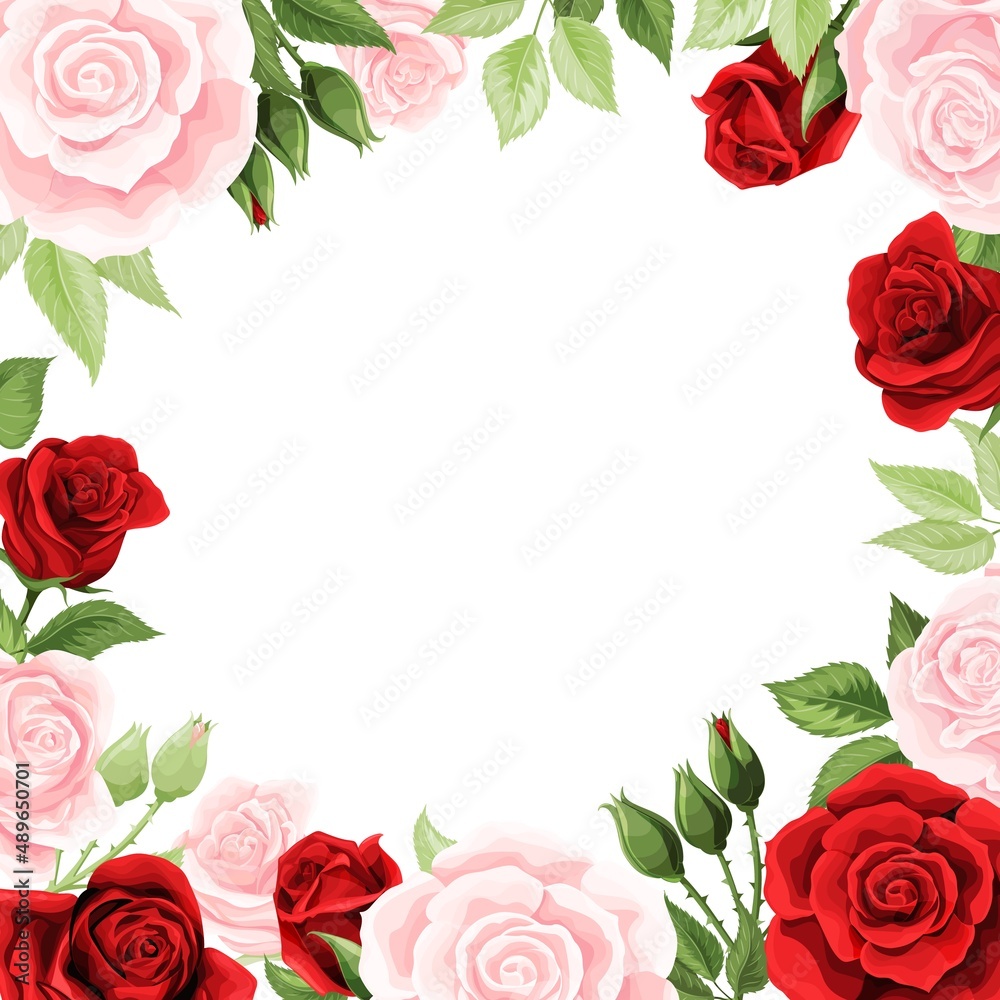 Retro postcard with beautiful pink and red roses buds. Vector ...