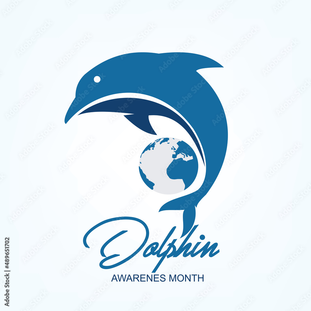 Dolphin Awareness Month vector. Blue dolphin silhouette icon vector ...