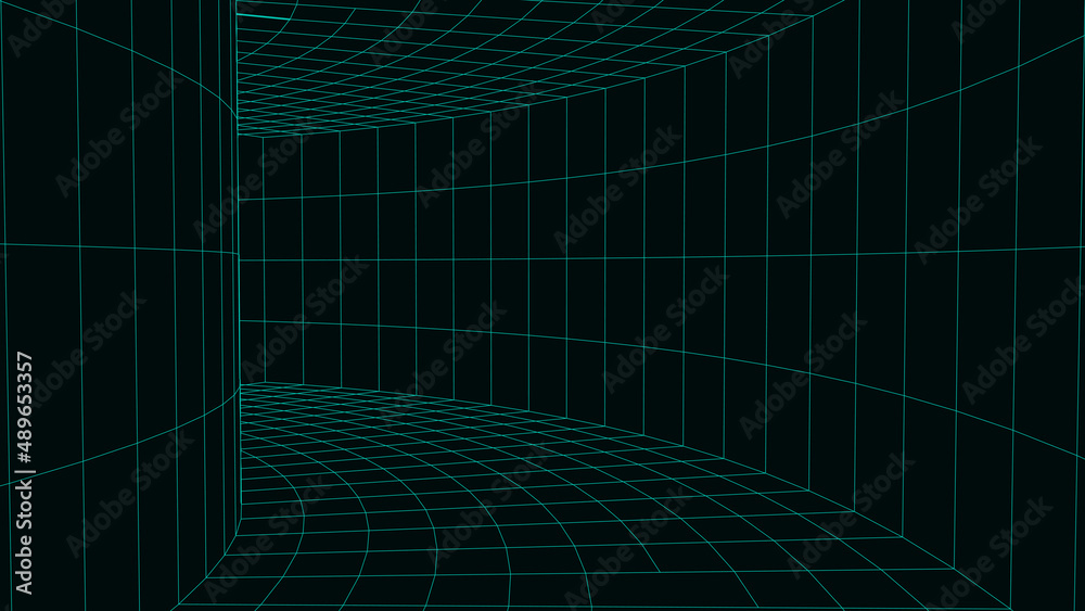 An abstract tunnel with a mesh structure. 3D grid of tunnels and ...