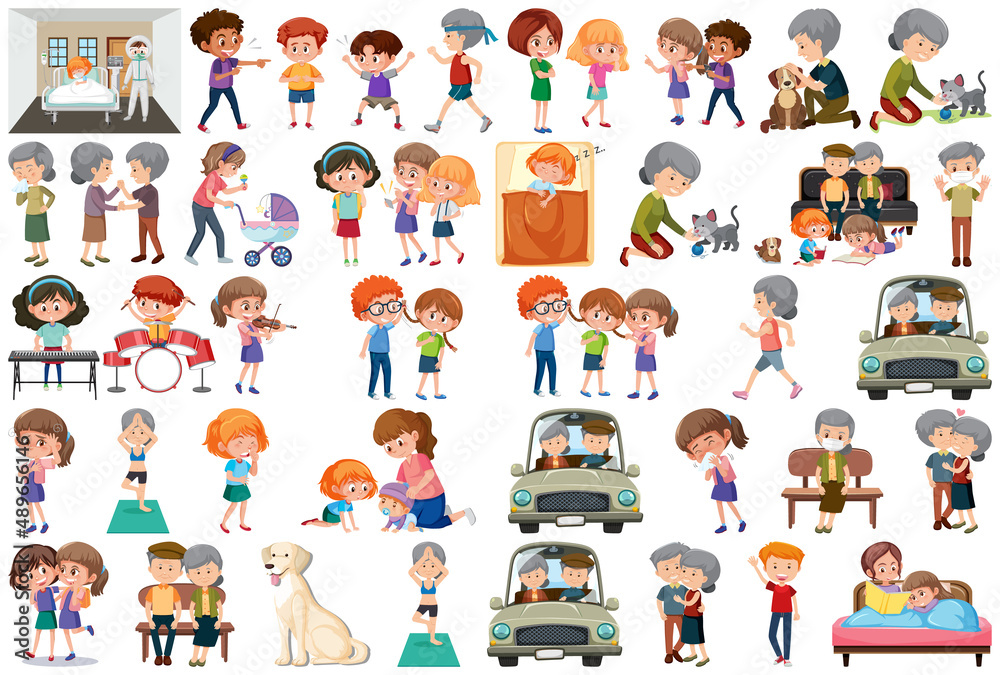 Set of different activities people in cartoon style Stock Vector ...