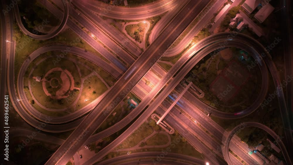 4K : Hyperlapse or Dronelapse Top view of Highway road junctions. The ...