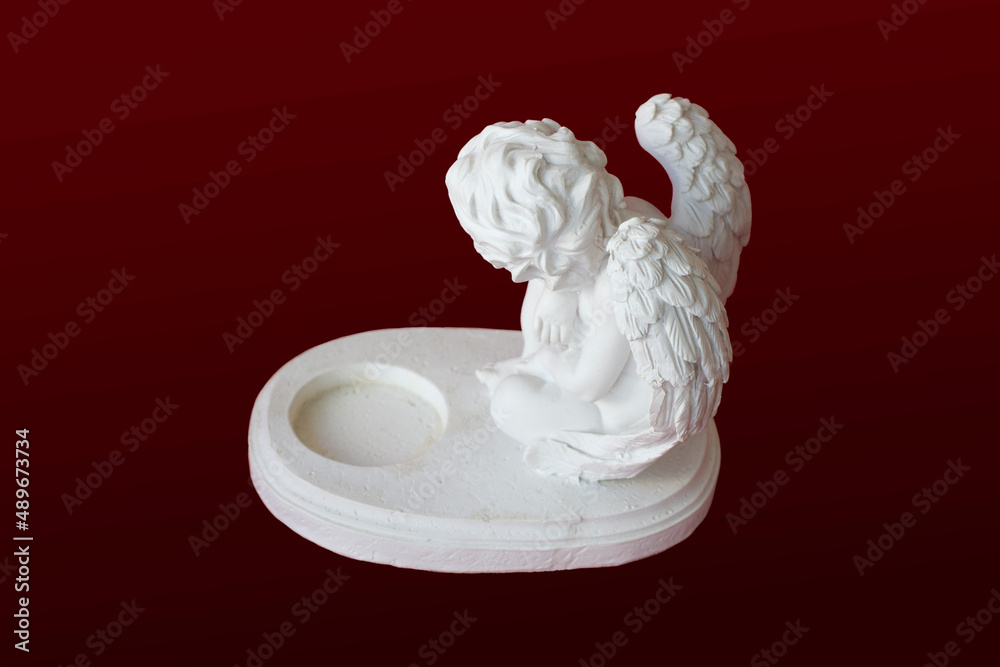 Gypsum candlestick with an angel, plaster model, cast, object for ...