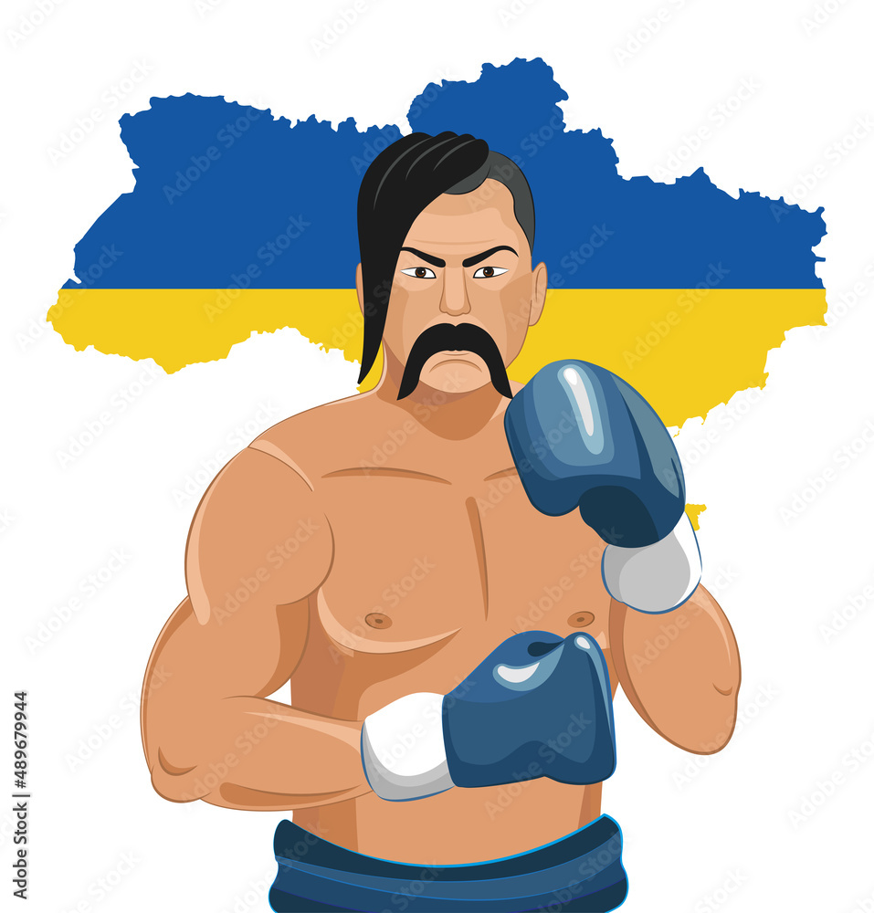 vector illustration man with boxing gloves protect Ukraine with country ...