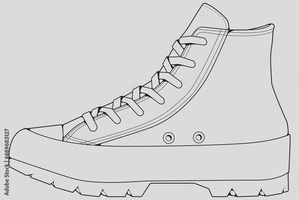 Shoes sneaker outline drawing vector, Sneakers drawn in a sketch style ...